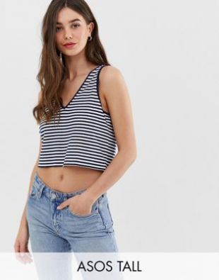 ASOS TALL - ASOS DESIGN Tall crop tank with v neck and v back in stripe ...