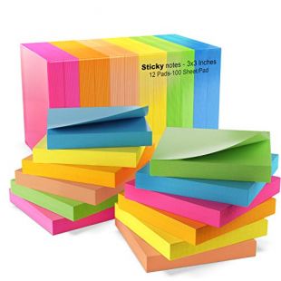 infiniko - Sticky Notes 3x3, Bright Colorful Stickies, 12 Pads 1200 ...