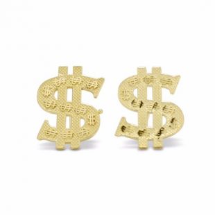 Blusom - 10K Solid Yellow Gold Dollar Sign Stud Boucles d'oreilles - Argent