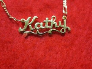 14KT GOLD EP 2MM FIGARO ANKLET OR NECKLACE WITH KATHY NAME CHARM ...