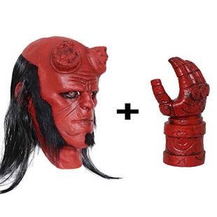 nicexx - Hellboy Head Mask with Hair Halloween Props Horror Party ...