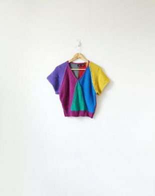 OneLaneHighway - 90s Colorblock Cropped Short Sleeve Sweater - 90s Crop ...