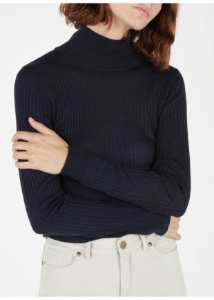 La Petite Française - PULL COLL ROULÉ EN LAINE MÉLANGÉE MARINE