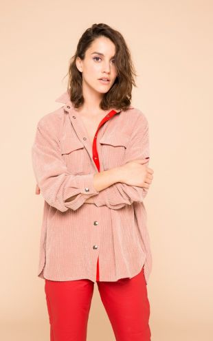 Modetrotter - Chemise poudre rose velours côtelé