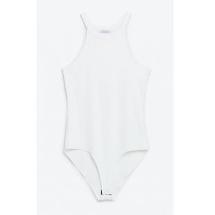 Zara - Halter White Ribbed Bodysuit