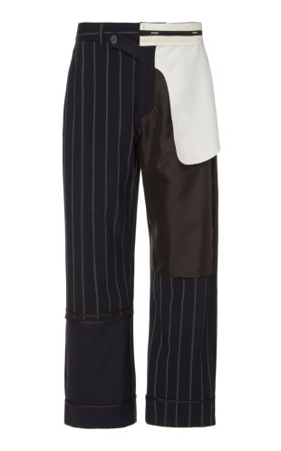 Monse - Cropped Patchwork Effect Wool Blend Straight Leg Pants