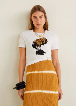 Mango - Printed T Shirt With Cotton