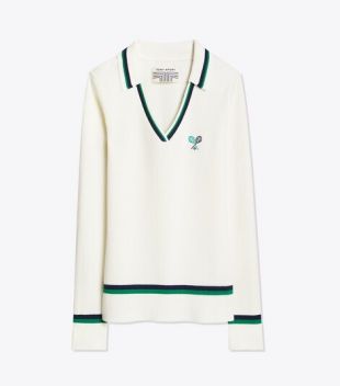 Tory Sport - Ribbed Merino Polo Sweater