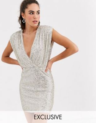 TFNC - TFNC - Robe courte cache-cœur à sequins - Argenté | ASOS