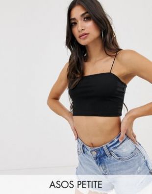 ASOS PETITE - ASOS DESIGN Petite - Top bandeau court à bretelles fines - Noir | ASOS