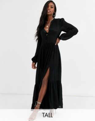 Missguided Tall - Missguided Tall - Robe chemise longue volantée - Noir ...