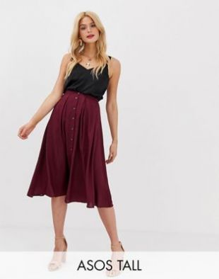 ASOS TALL - ASOS DESIGN Tall - Jupe mi-longue fluide boutonnée sur le devant avec plis | ASOS