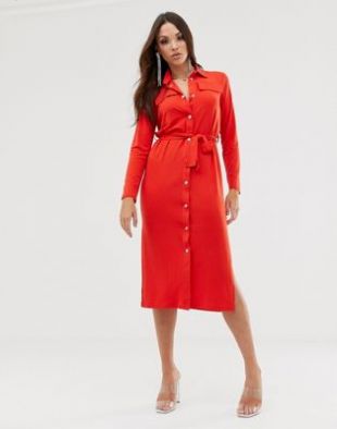 ASOS DESIGN - ASOS DESIGN - Robe chemise mi-longue à ceinture | ASOS