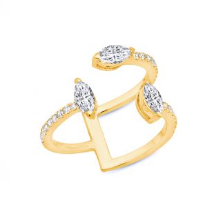 Graziela - Yellow Gold Navete Triple Marquise Ring