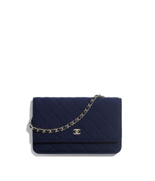 Chanel - Gold-Tone Metal Navy Blue Classic Wallet on Chain