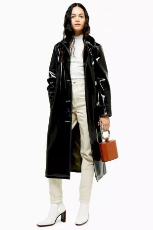 Topshop - Black Contrast Faux Leather Vinyl Trench