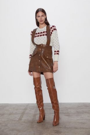 Zara - Faux Leather Mini Skirt with Suspenders