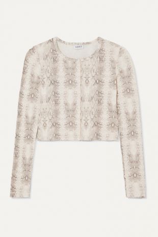 leset - Sophia Cropped Snake Print Ribbed Stretch Modal Cardigan