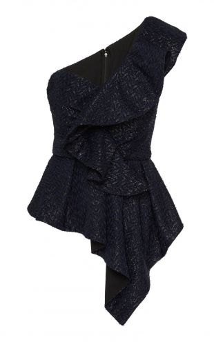 Self Portrait - Asymmetric Ruffled Metallic Fil-Coupe Top