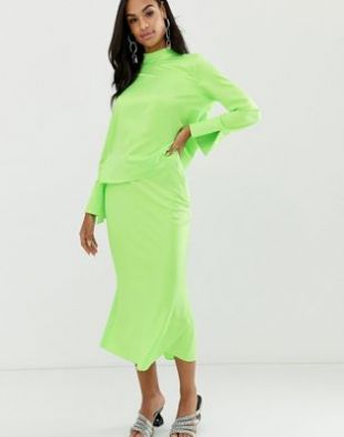 ASOS DESIGN - Neon Satin Midi Skirt