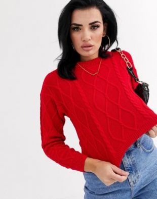 Boohoo - Boohoo cropped cable knit jumper in red | ASOS