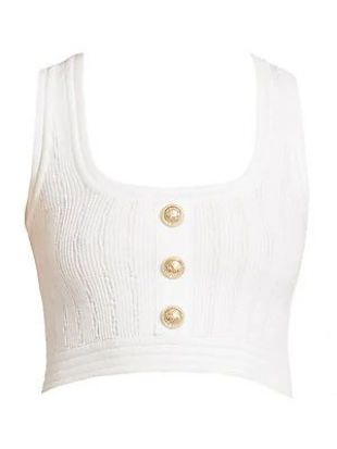 Balmain - Button Trimmed Ribbed Crop Top