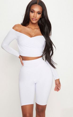 prettylittlething - Shape White Slinky Cycling Shorts