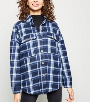 New Look - Blue Check Fleece Oversized Shirt