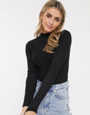 PULL&BEAR - Pull&Bear - Top col montant à manches longues - Noir | ASOS