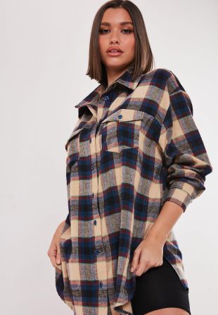 Missguided - Cream basic oversized check shirt