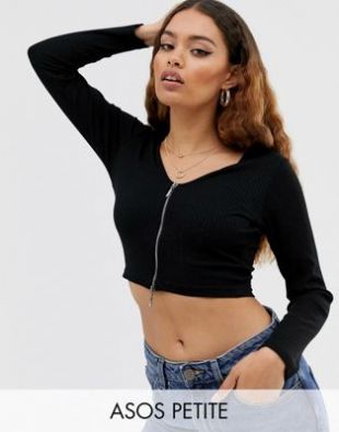 ASOS PETITE - ASOS DESIGN Petite - Top côtelé à fermeture éclair et ...