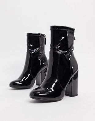 New Look - New Look - Bottines souples à talons en PU verni - Noir | ASOS