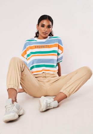 Missguided - Blue stripe eternity oversized crop top