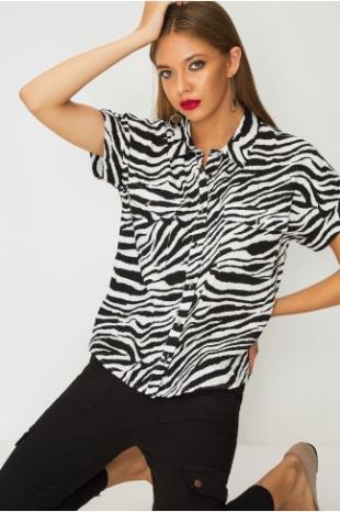 select - Mono Zebra Double Pocket Shirt - Zebra Print Shirt