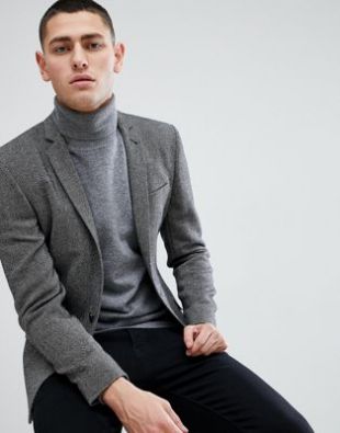 ASOS DESIGN - Super skinny texture blazer in dark gray wool mix