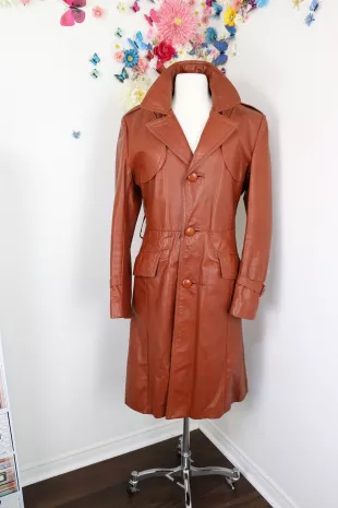 Unbranded - 1970s Leather Trench Coat With Zip Out Faux Fur Liner - 70s ...