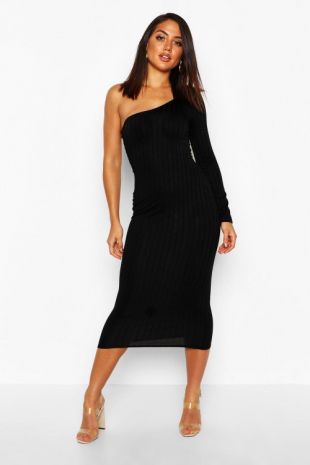 Boohoo - Ribbed One Shoulder Midi Dress