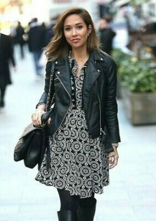 Myleene Klass - Black Leather Belted Biker Jacket