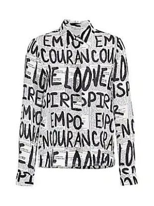 Alice + Olivia - Willa Slogan Print Silk Shirt