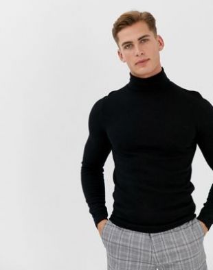 ASOS DESIGN - ASOS DESIGN - Pull col roulé moulant en laine mérinos - Noir | ASOS