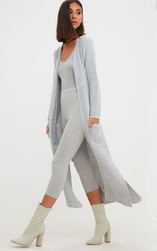 prettylittlething - Grey Pocket Front Maxi Cardigan
