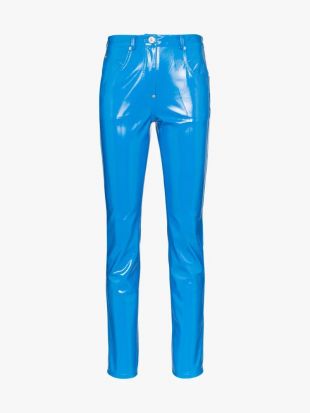 Push Button - Blue Faux Leather Vinyl Trousers