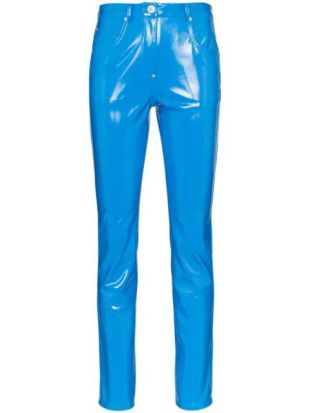 Push Button - Blue Faux Leather Vinyl Trousers