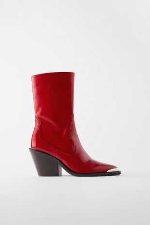 Zara - Red Bootie Heel Cowboy Metal Piece