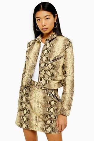 Topshop - Yellow Snake Denim Jacket