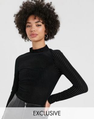 Monki - Monki - Top manches longues côtelé en velours - Noir | ASOS