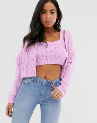 ASOS DESIGN - ASOS DESIGN co-ord cable fringe cardigan with button ...