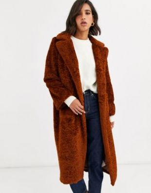 Y.A.S - Y.A.S oversized teddy coat in rust | ASOS