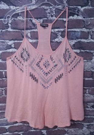 express - EXPRESS Embellished Southwestern Racerback Salmon Peach Cami Tank