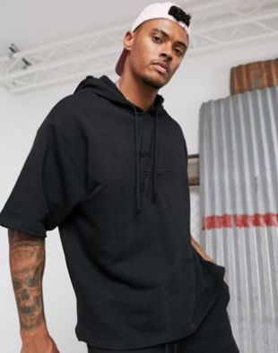 ASOS DESIGN - ASOS DESIGN co-ord oversized short sleeve hoodie in black with 3D embroidered dark ...